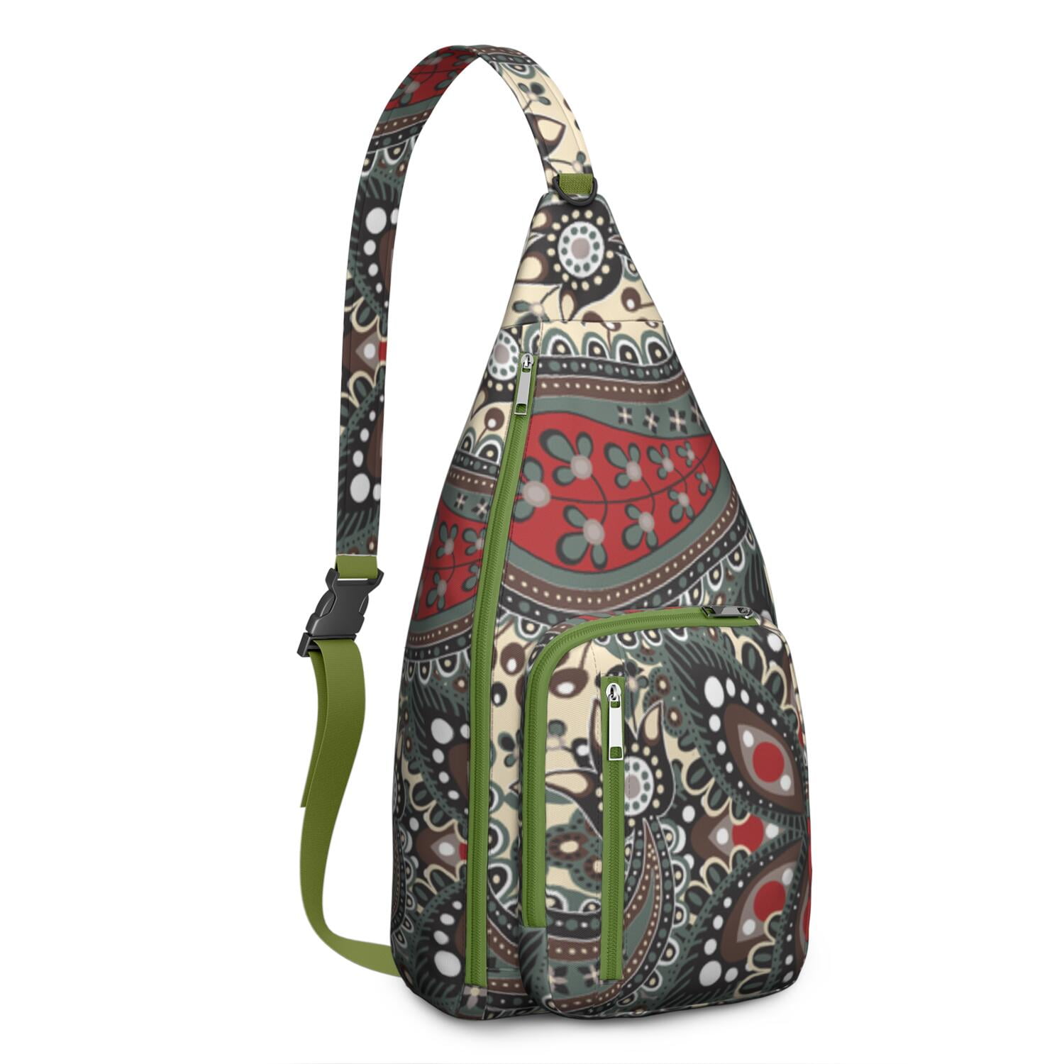 Boho Chic Hiking Daypack - Paisley Print Crossbody Backpack, Adjustable ...