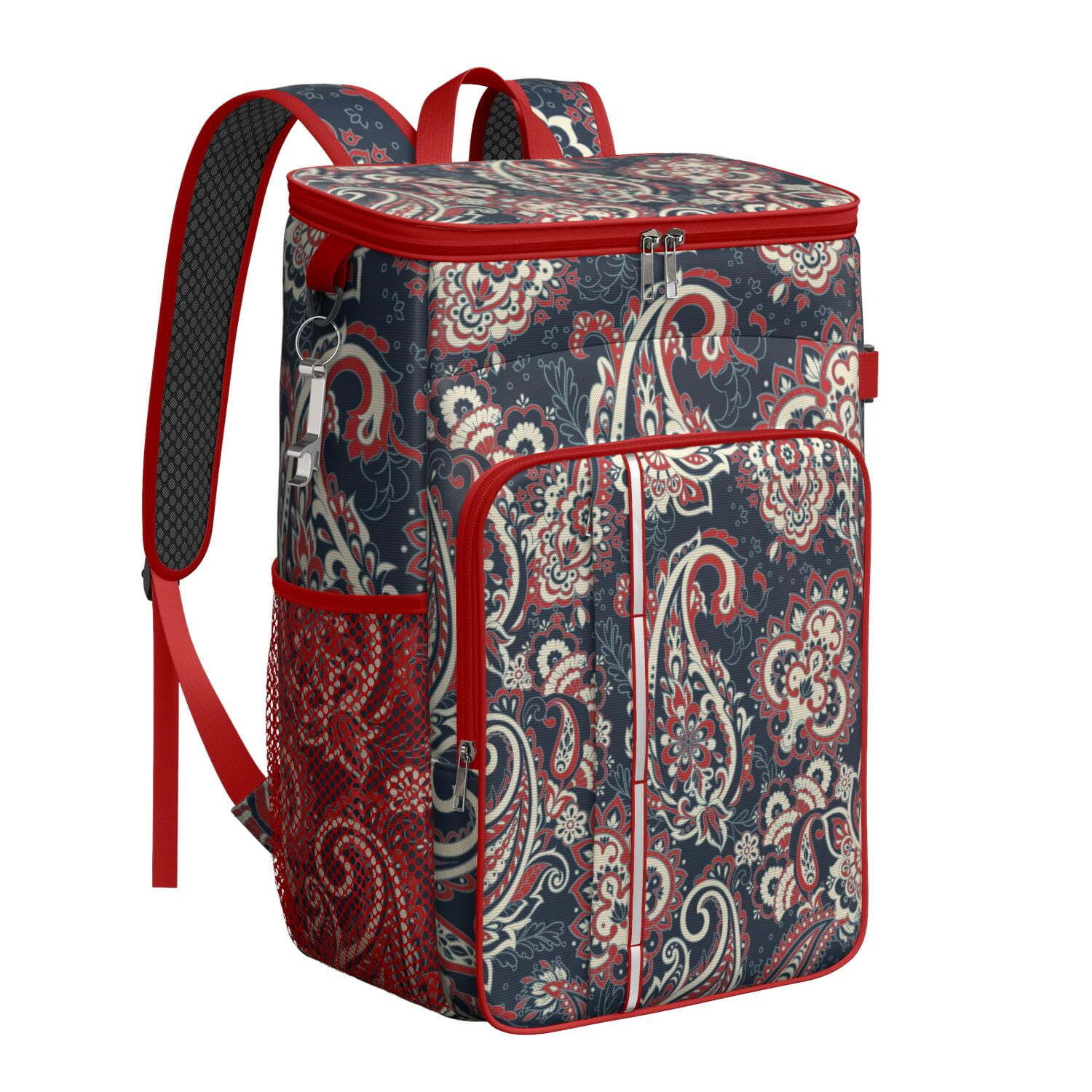 Boho Chic Insulated Cooler Backpack - 20L Vintage Paisley Pattern Soft ...