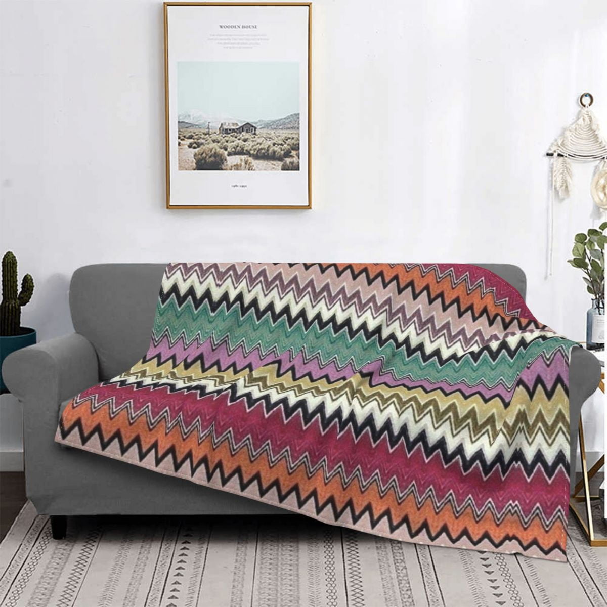 Boho Chic Modern Zigzag Blanket Breathable Soft Warm Flannel Autumn ...