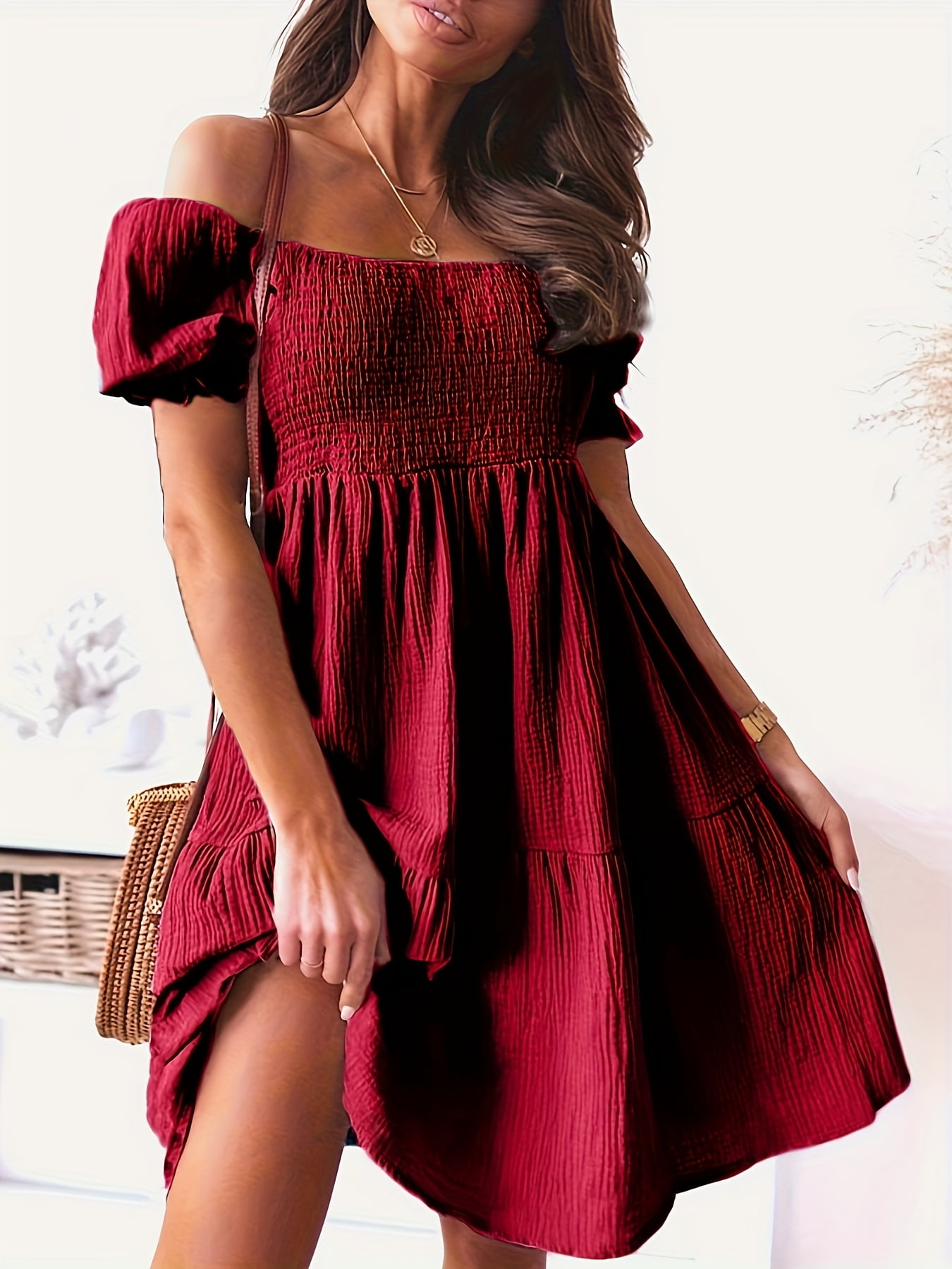 Boho-Chic Off-Shoulder Mini Dress - Comfy, Stretchy & Stylish, Perfect ...