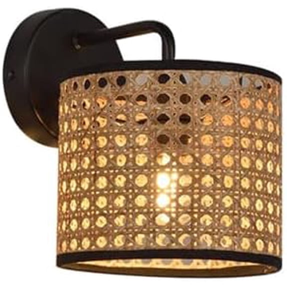 Boho Chic Rattan Wall Sconce, Handcrafted Woven Cane Shade with Durable ...