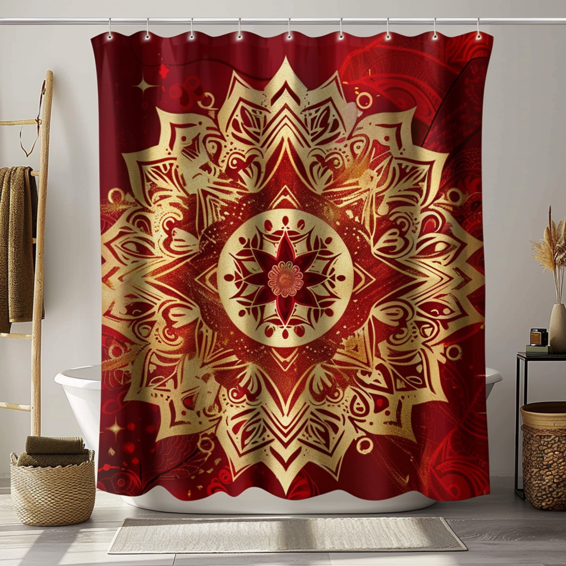 Boho Chic Red And Gold Mandala Shower Curtain Elevate Your Bathroom