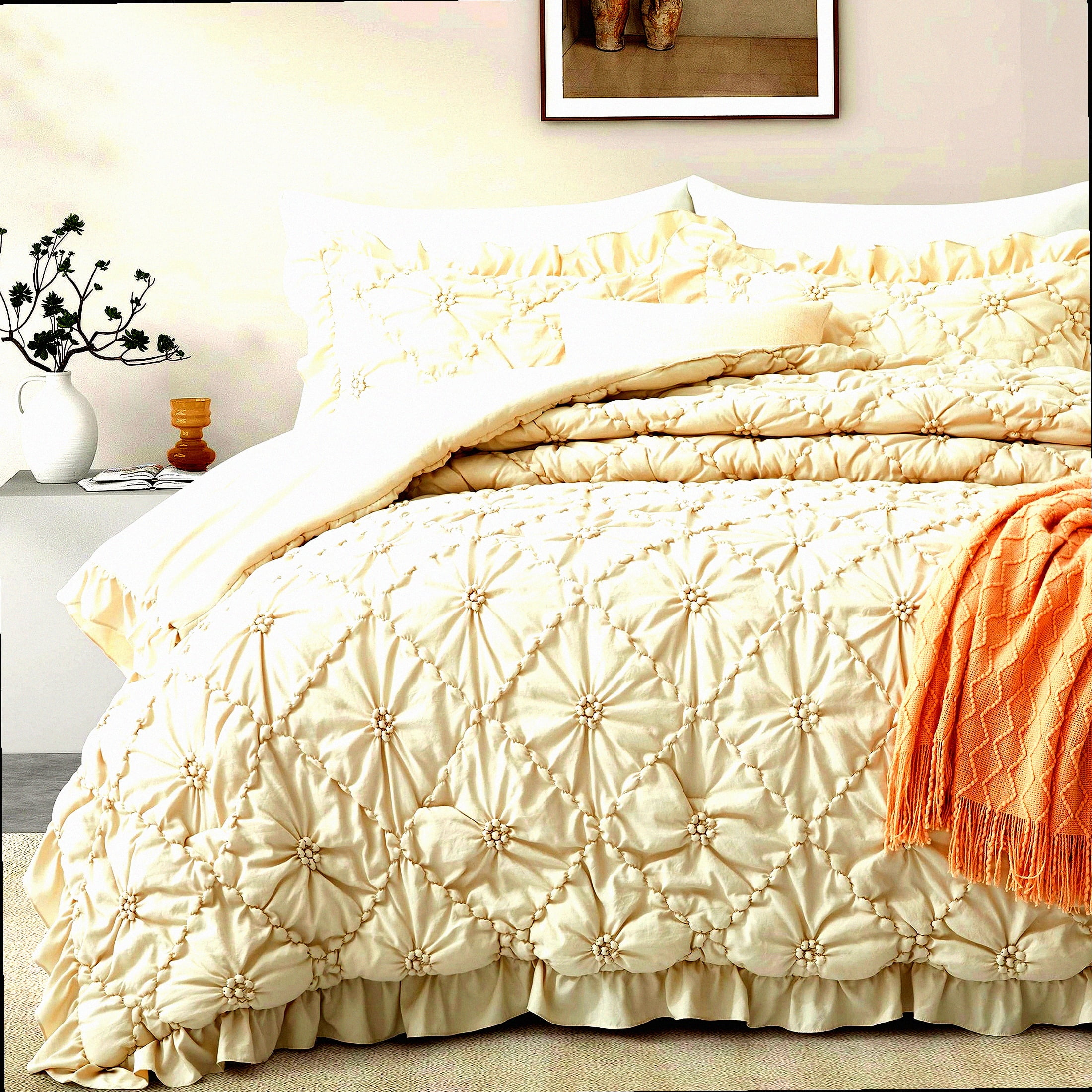 Boho Chic Ruffle Pleat Comforter Set - All Season Down-Alternative ...