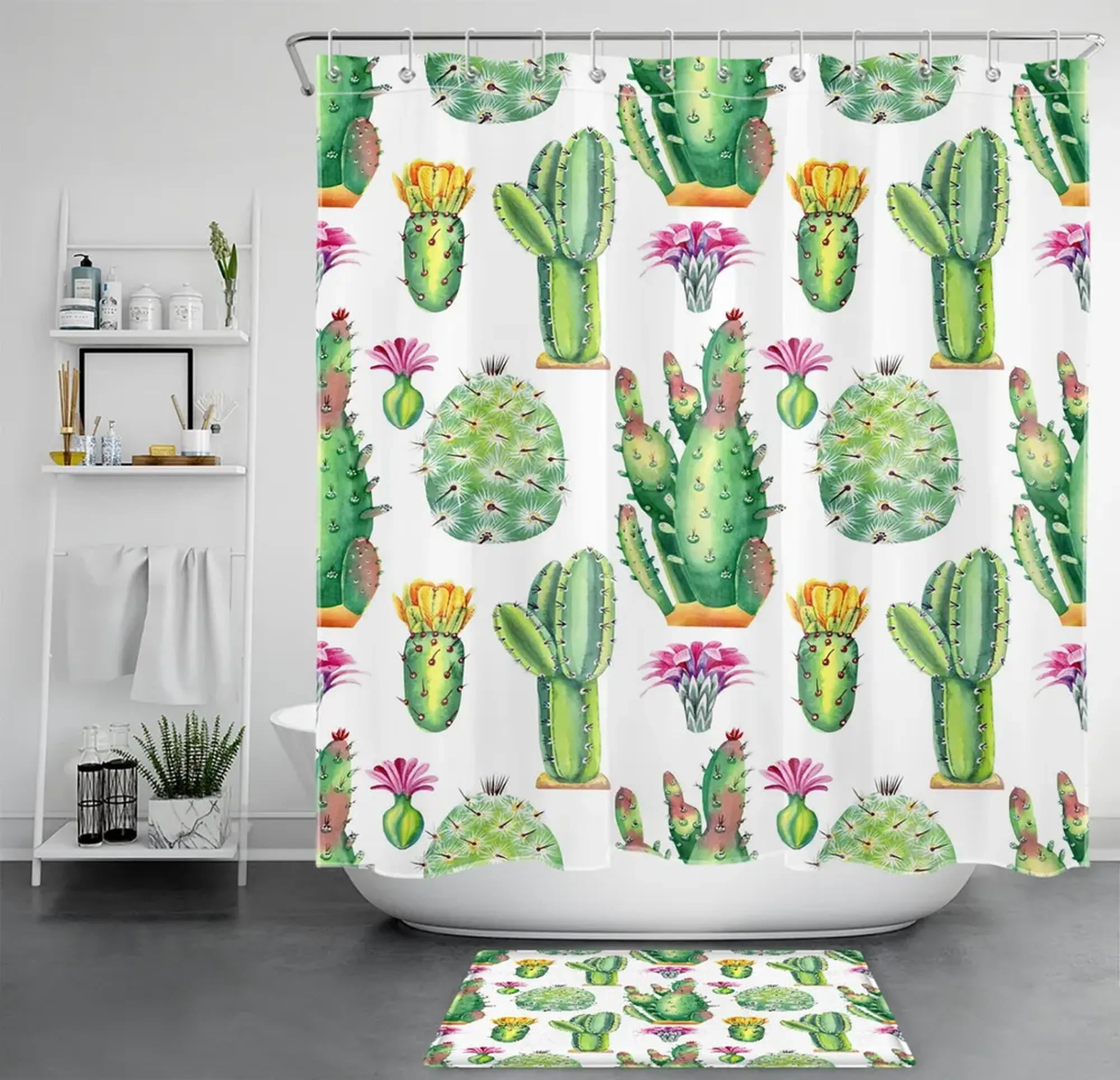 Boho Chic Shower Curtain Featuring Stunning Cacti And Flowers For A