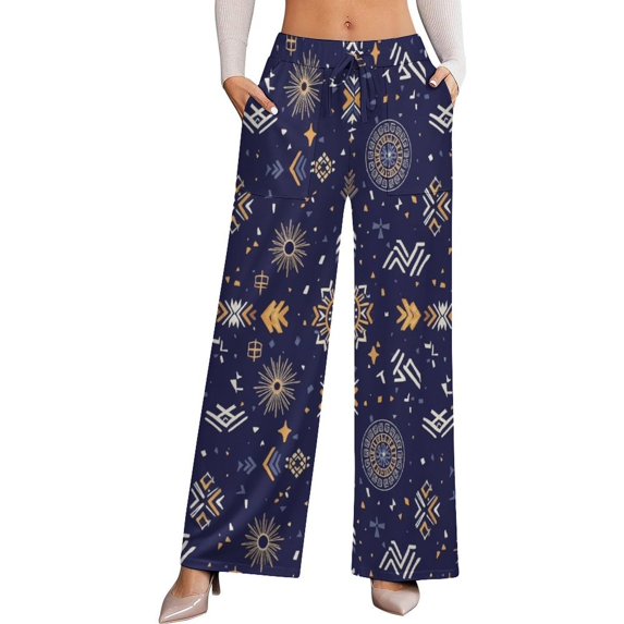 Boho Chic Star Pattern Design Women's Casual Wide Leg Pants Comfort ...