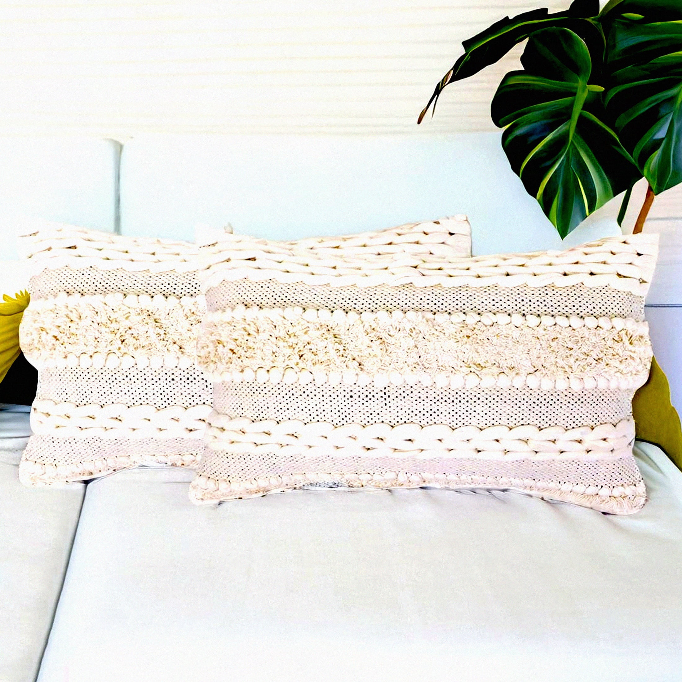Boho Chic Tufted Lumbar Pillow Covers - Set of 2 Neutral Bohemian ...