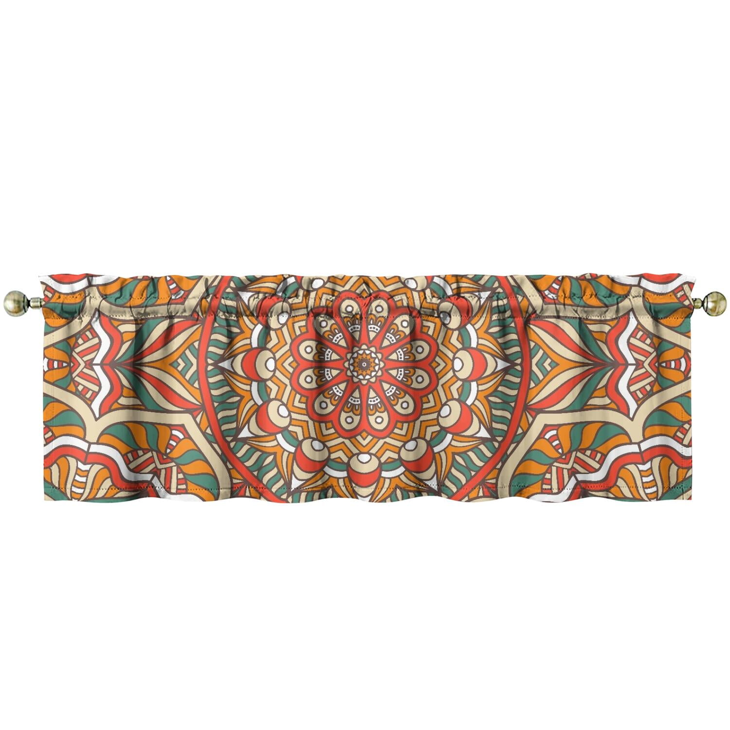 Boho Chic Valance Curtain - Abstract Spiritual Mandala Design Rod Pocket Window Topper for Small ...