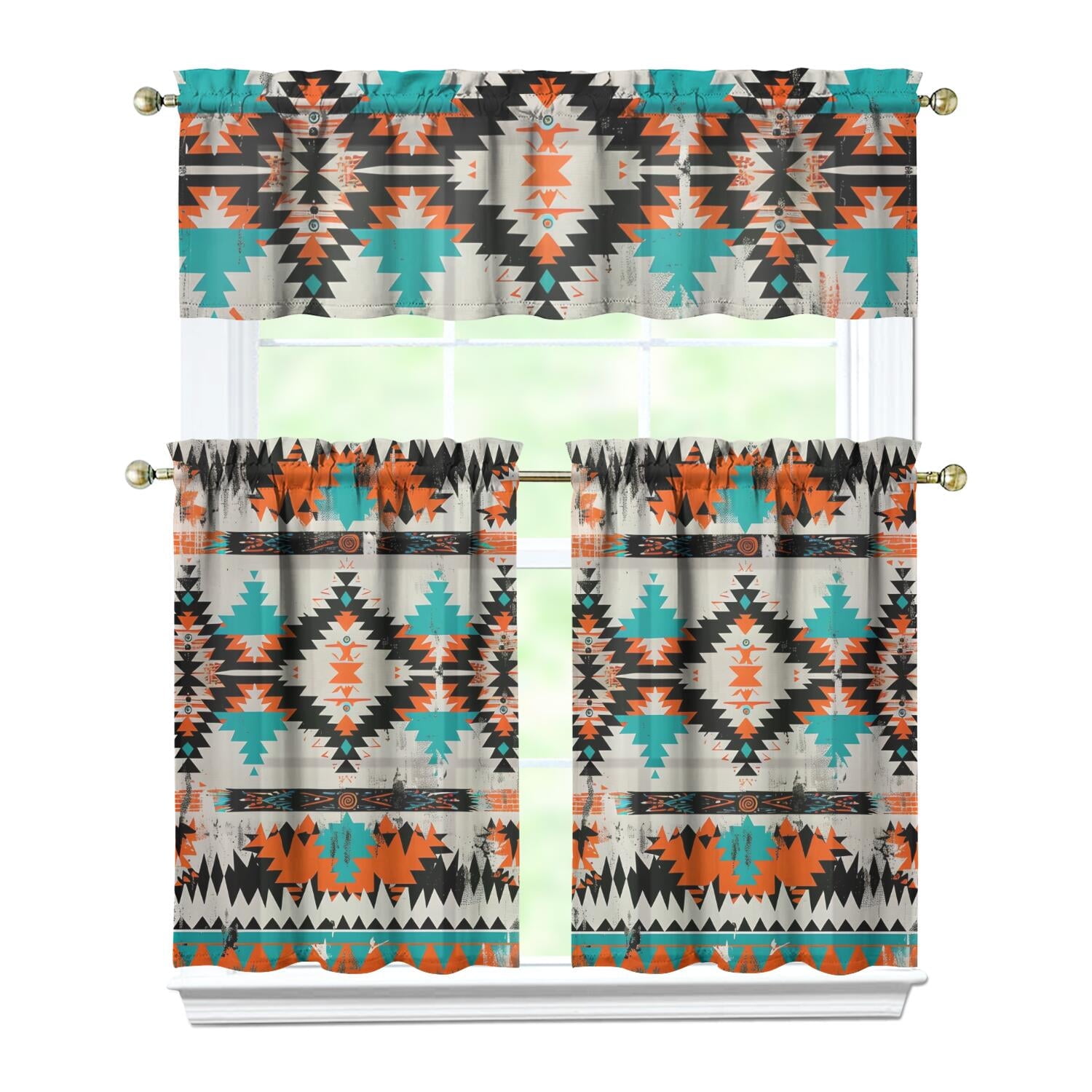 Boho Chic Vintage Kitchen Curtains Set - Tribal Patterns Rustic Tier ...