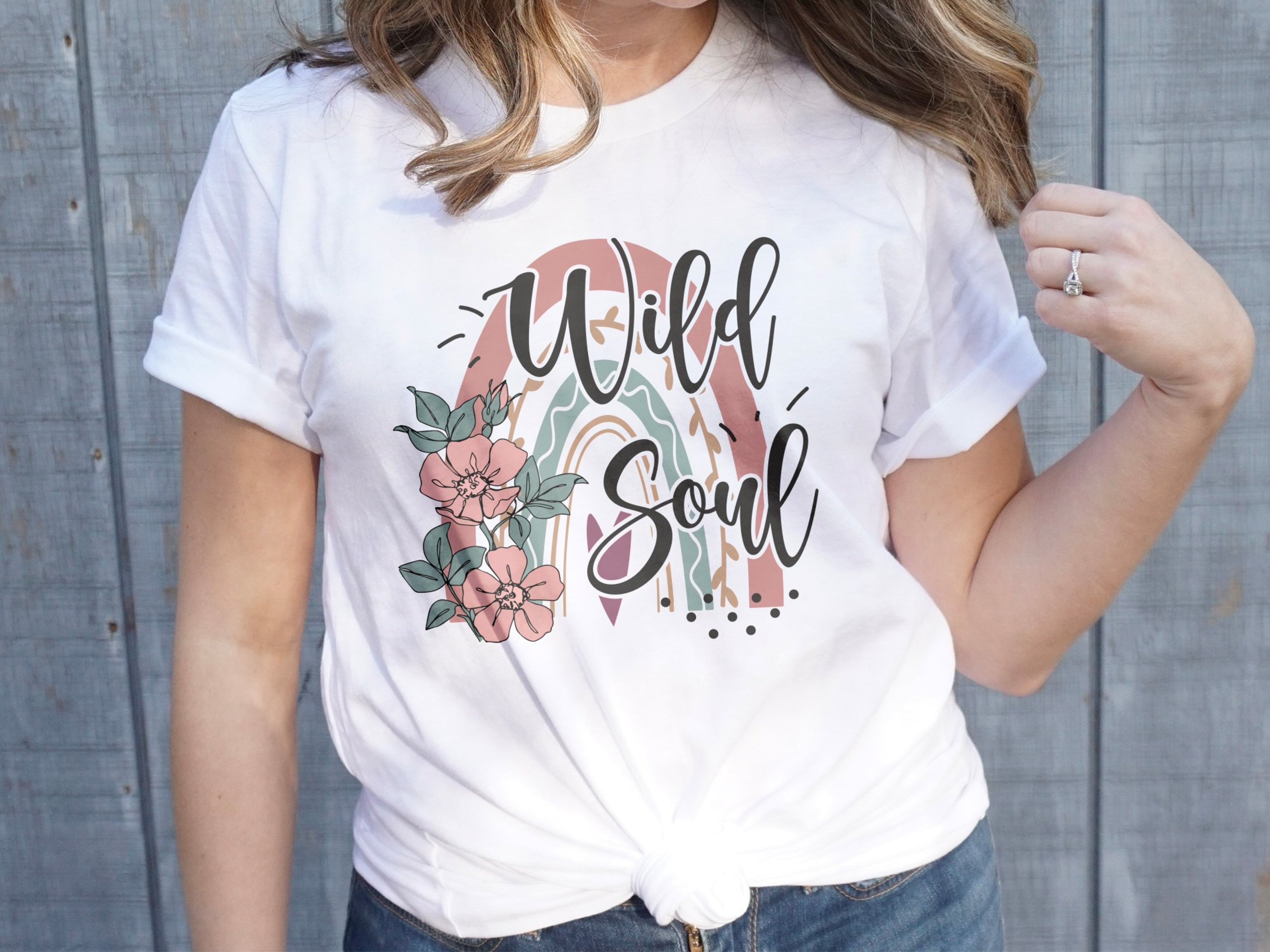 Boho Chic Wild Soul T-Shirt, Floral Graphic Tee, Nature Inspired Women ...