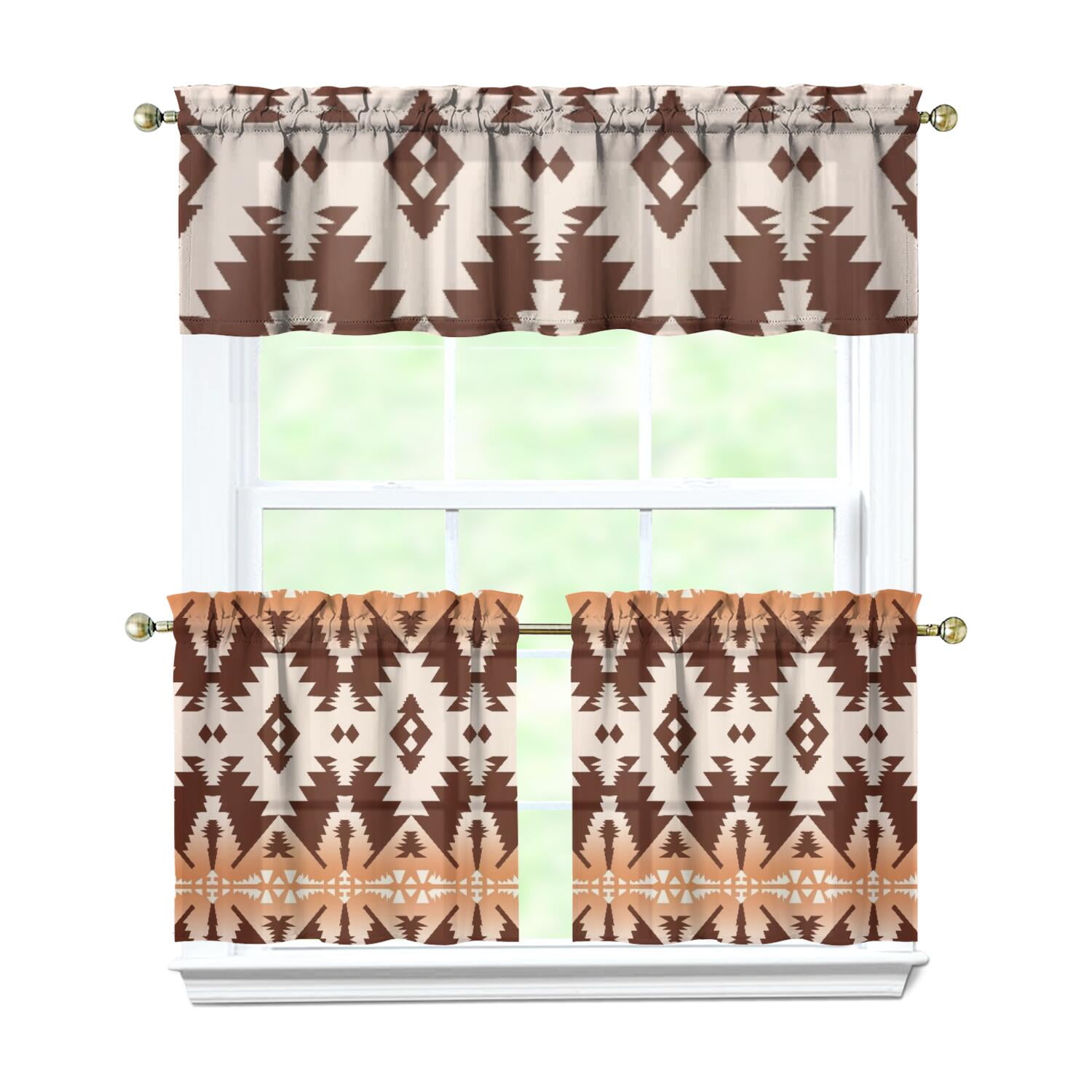 Boho Chic Window Panels - 3-Piece Tier & Valance Set, Vintage Floral ...