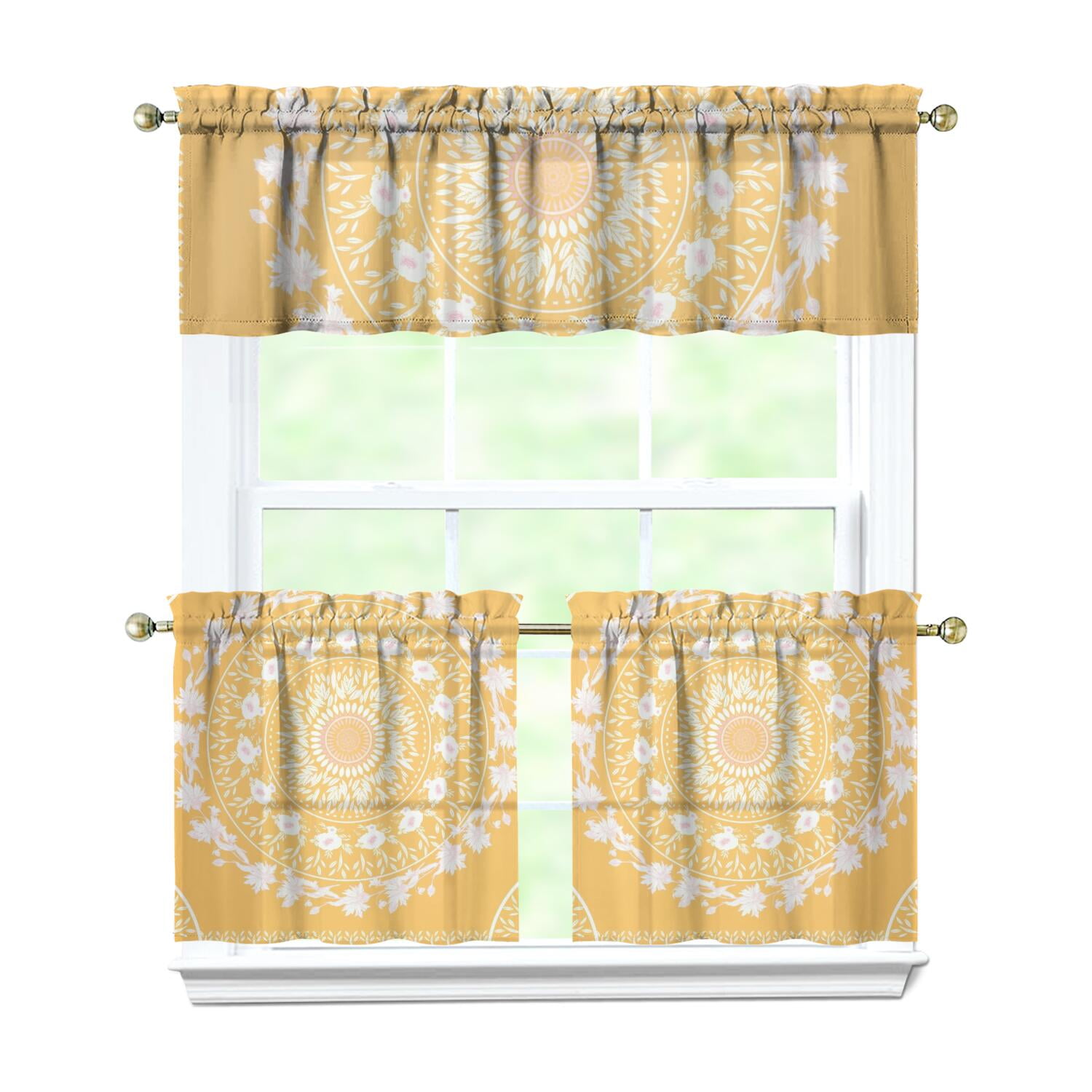 Boho Chic Window Panels - 3-Piece Tier & Valance Set, Vintage Floral ...