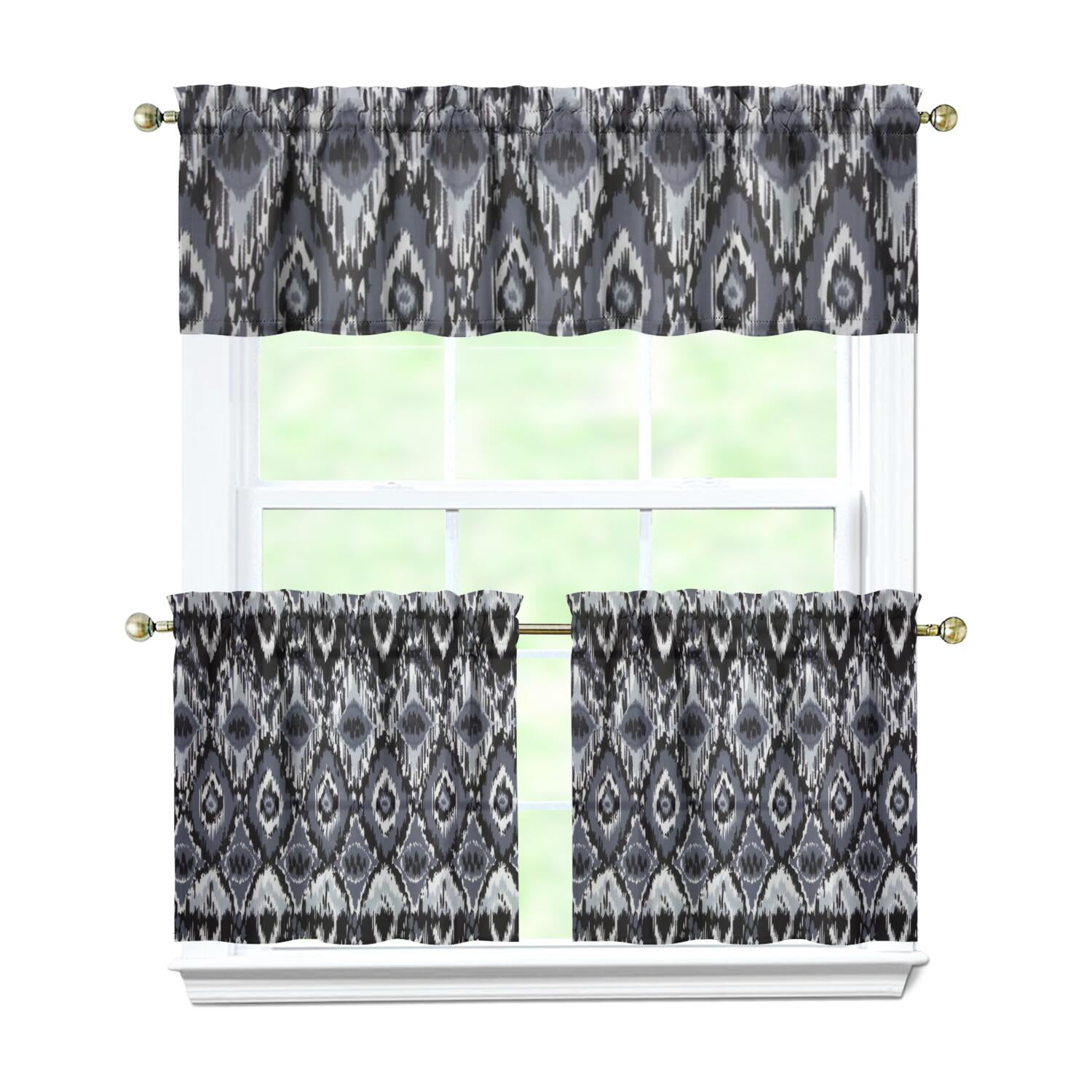 Boho Chic Window Panels - 3-Piece Tier & Valance Set, Vintage Floral ...