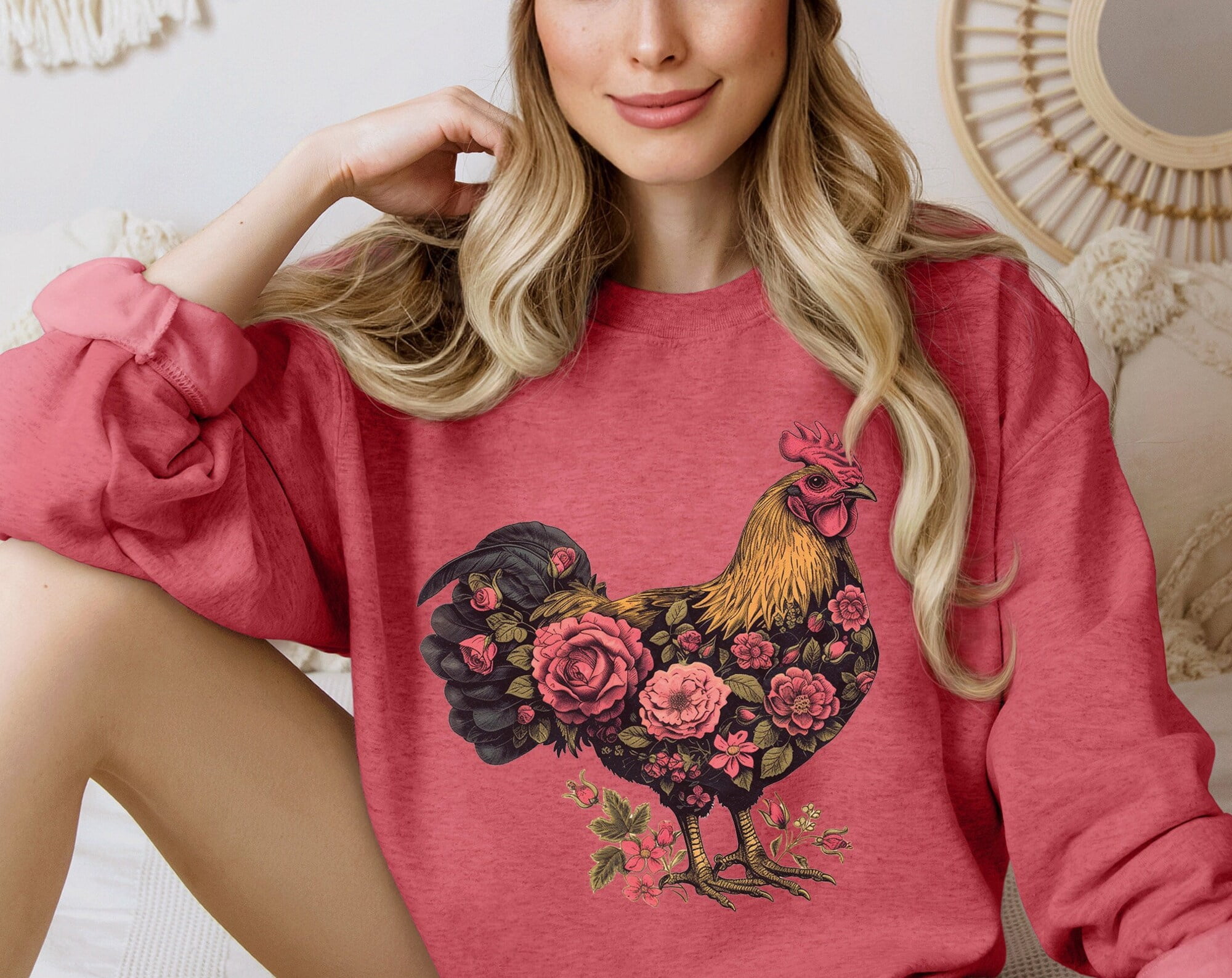 Boho Chicken TShirt Retro Backyard Chicken Rooster Hoodie Floral ...