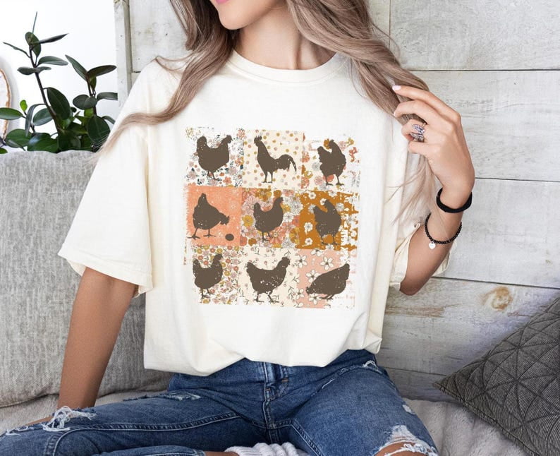 Boho Chickens Shirt, Retro Farmhouse Floral Backyard Chicken Tee ...