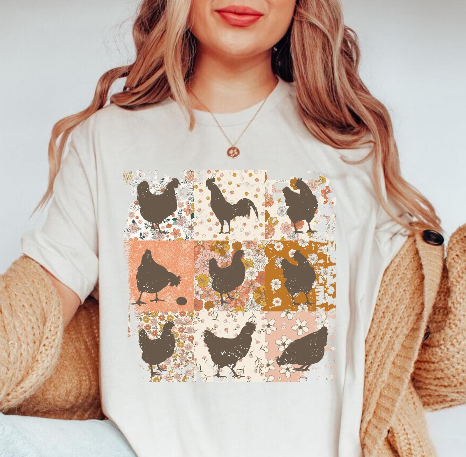 Boho Chickens Shirt, Retro Farmhouse Floral Backyard Chicken Tee ...