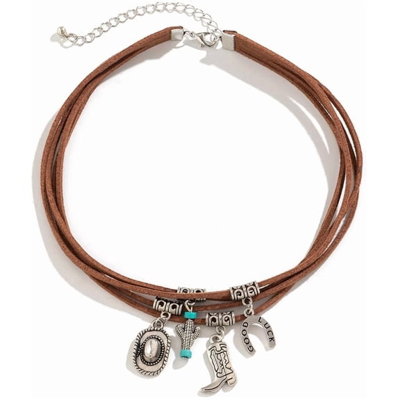 Boho Choker Necklace for Women Western Leather Shell Cord Trendy ...