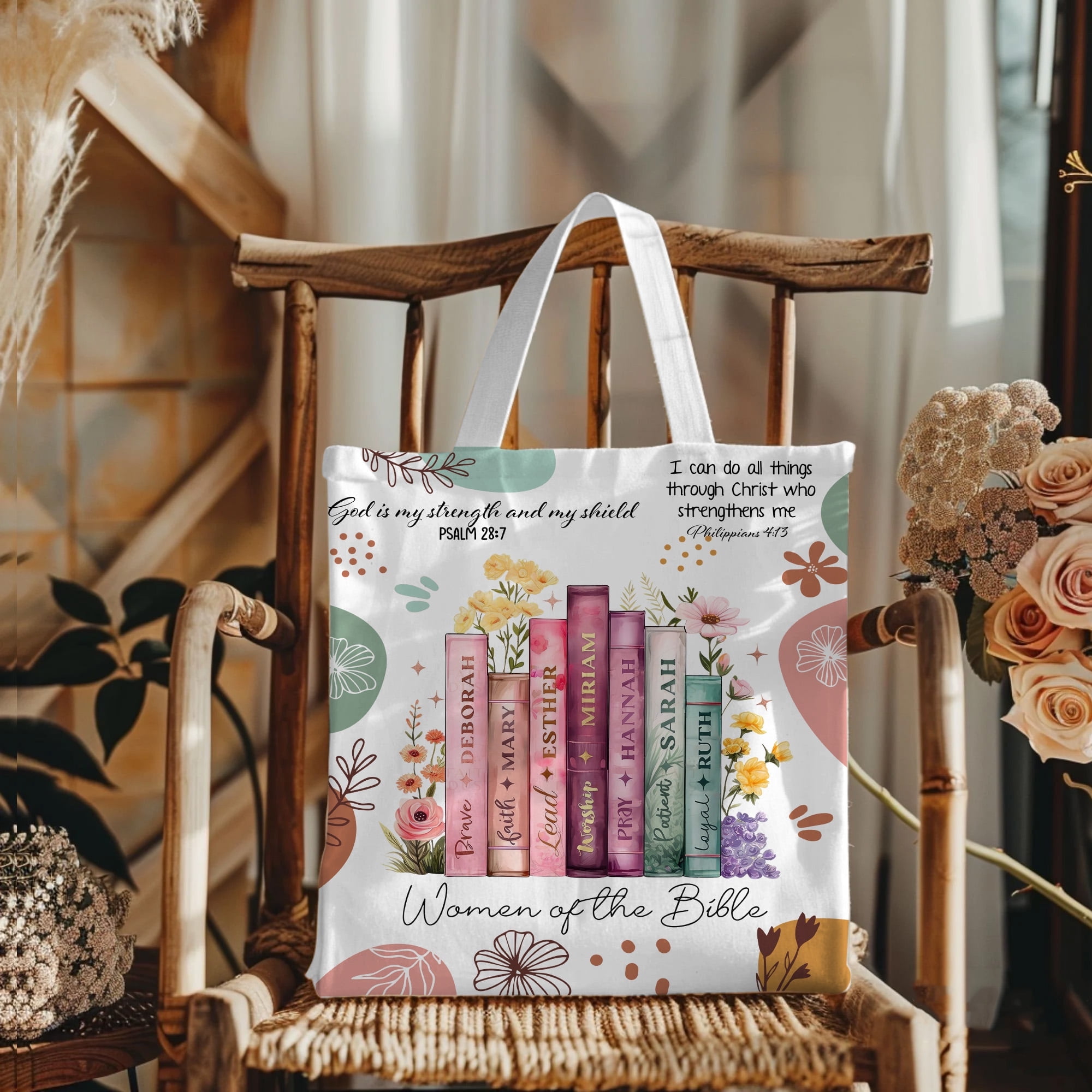Boho Christian Canvas Tote Bag for Women | Women of the Bible Floral ...