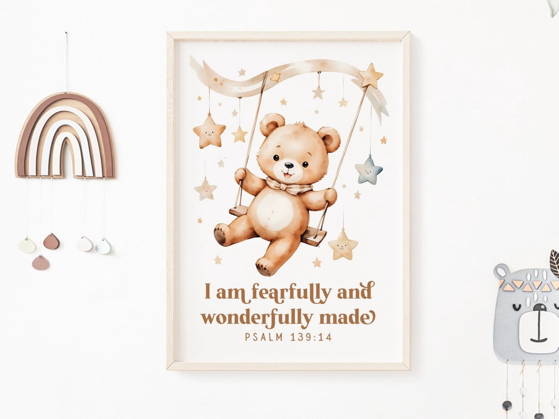Boho Christian Nursery Wall Art I am Fearfully and Wonderfully Made ...