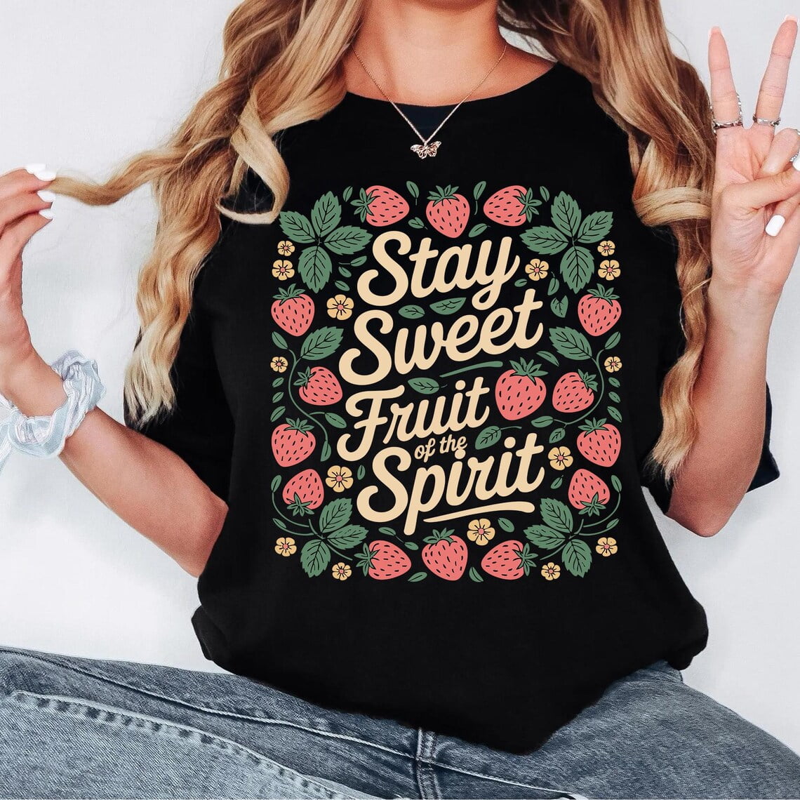 Boho Christian Strawberry Shirt Fruits of the Spirit Bible Verse Shirt Retro Christ Apparel ...