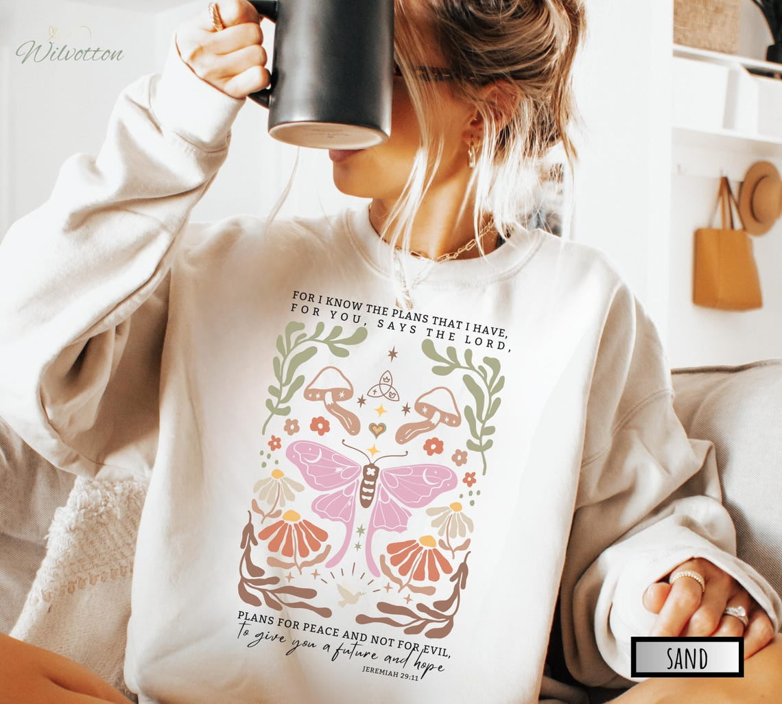 Boho Christian Sweatshirt, Jeremiah 29 11 Bible Verse Crewneck, For I ...