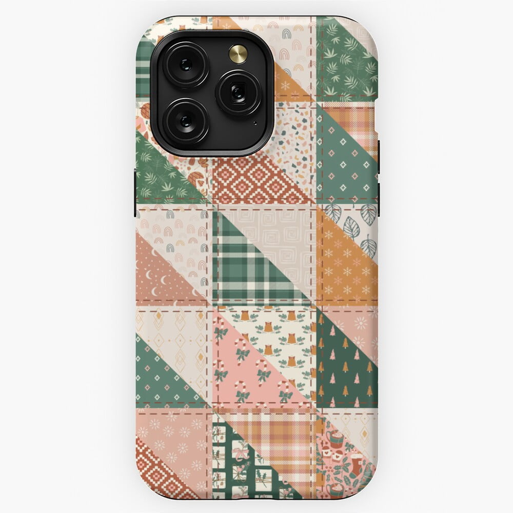 Boho Christmas Patchwork Faux Quilt iPhone Case 17 16 15 14 13 12 11 ...
