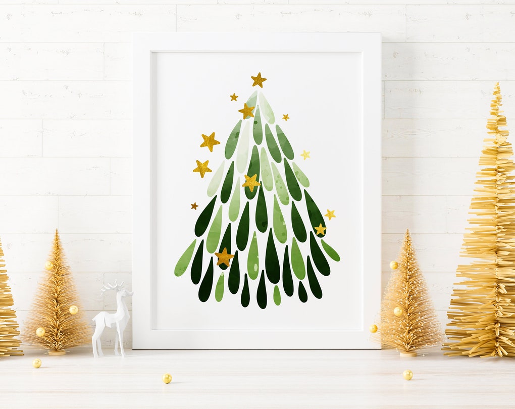 Boho Christmas Tree Douglas Fir Illustration Art Print ,Decor For ...