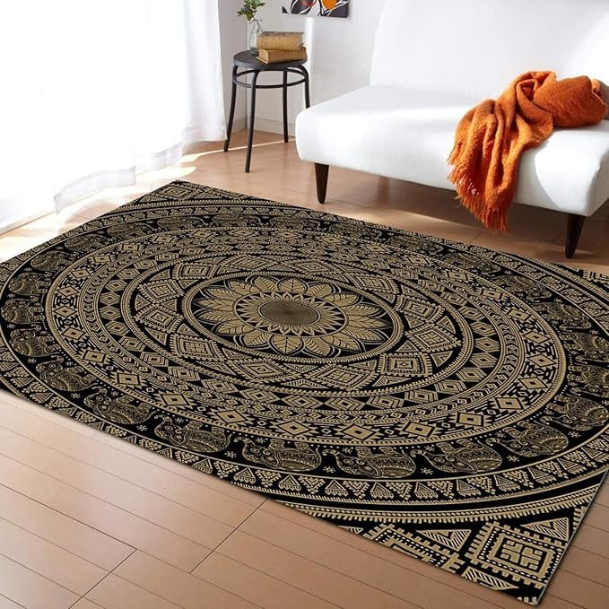Boho Circle Design Area Rugs, Retro Ethnic Easy Clean Rug, Soft Non ...