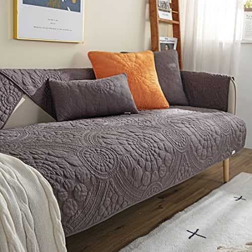 Boho Circle Embroidery Couch Sofa Cover Solid Color Cotton Quilted Non ...