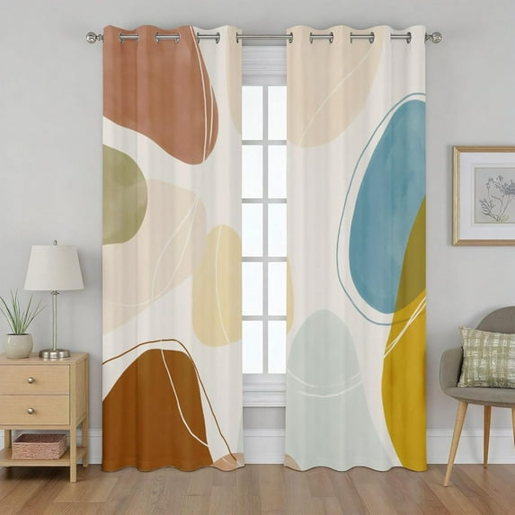 Boho Circle Line Curtains For Living Room, Modern Abstract Minimalist ...