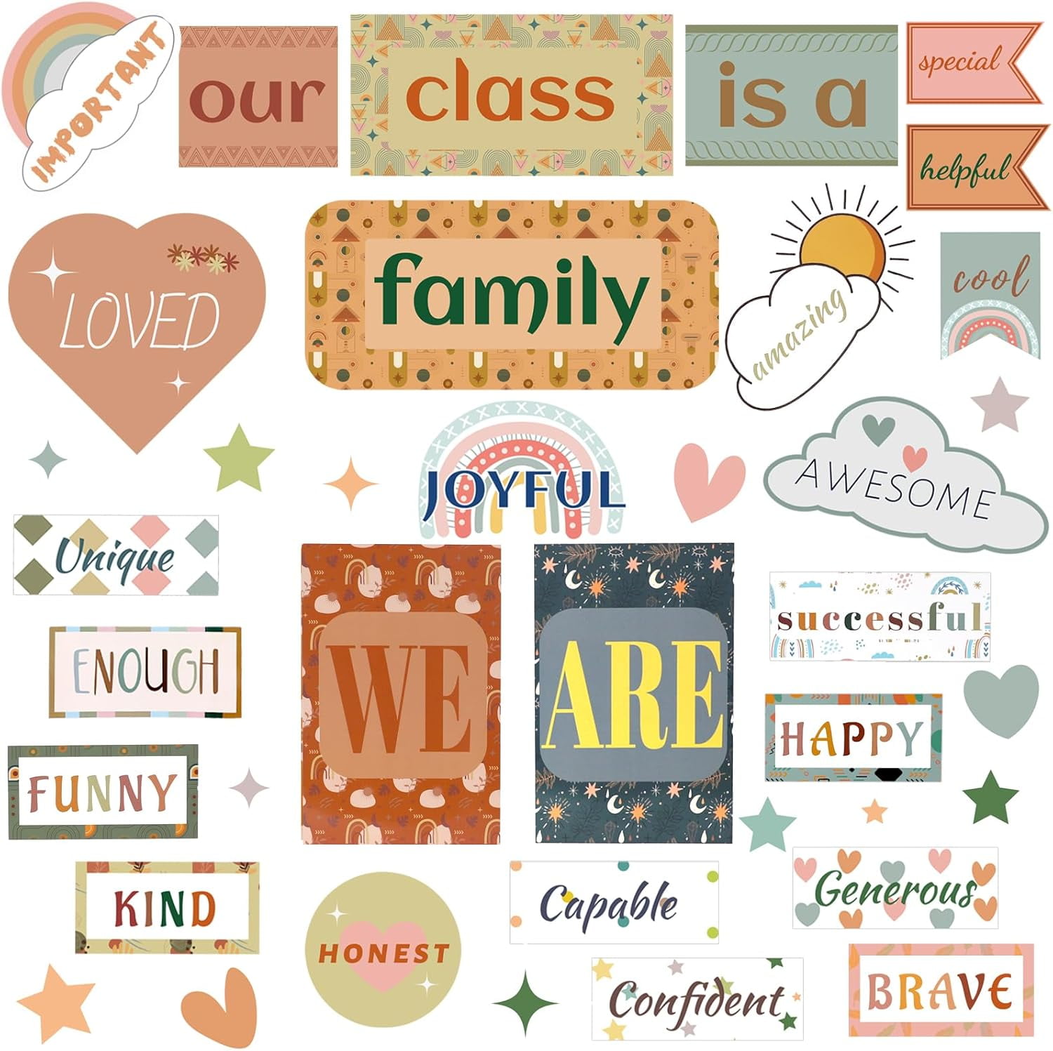 Boho Classroom Bulletin Board Decorations Sets, Our Class is a Family ...