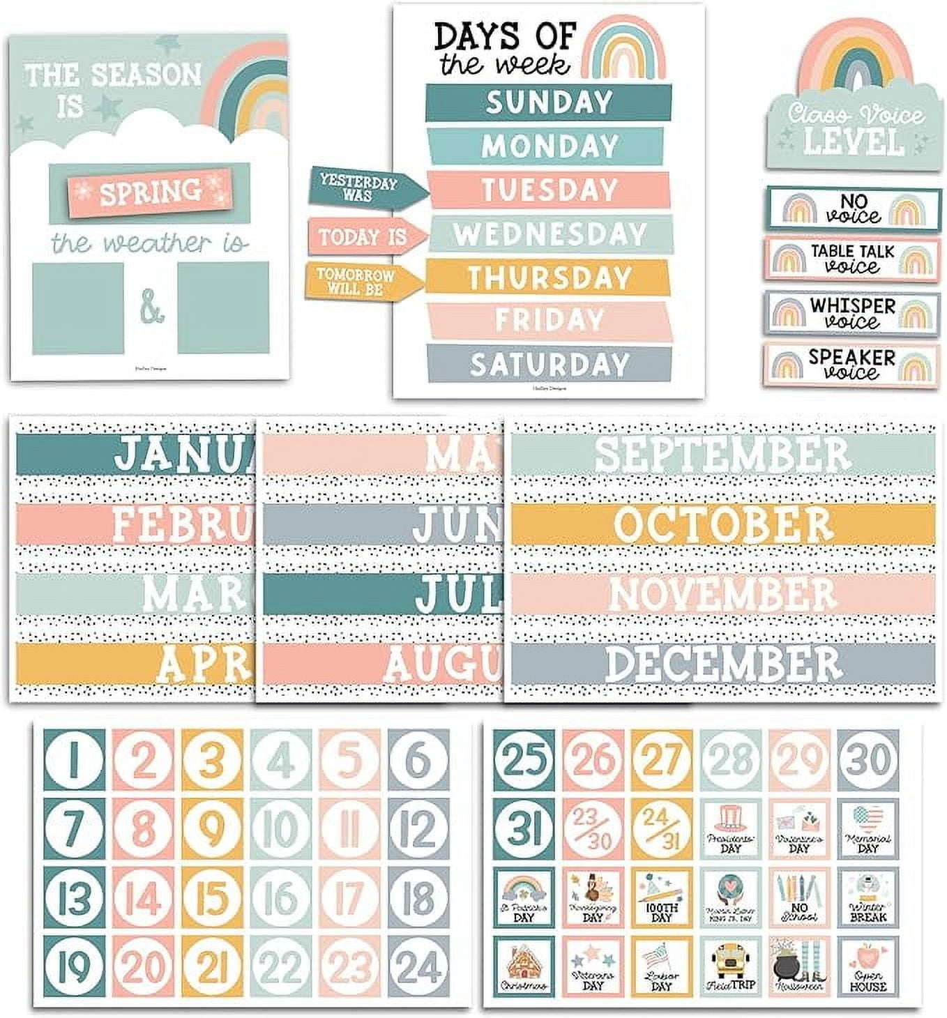 Boho Classroom Calendar Set Bulletin Board - Bulletin Board Calendar ...