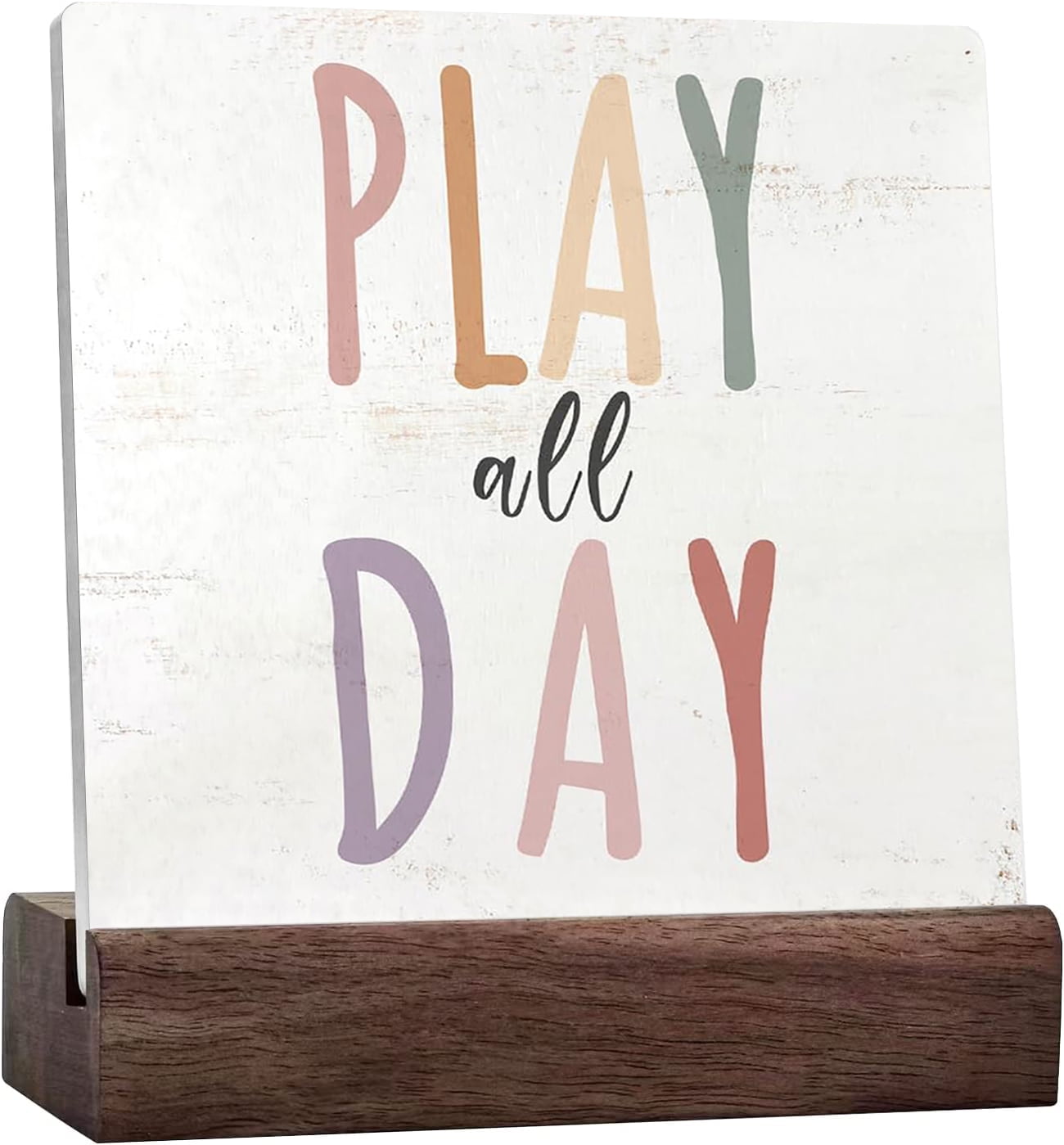 Boho Classroom Decor Sign, Play All Day Name Signs Ceramic Table Plaque ...
