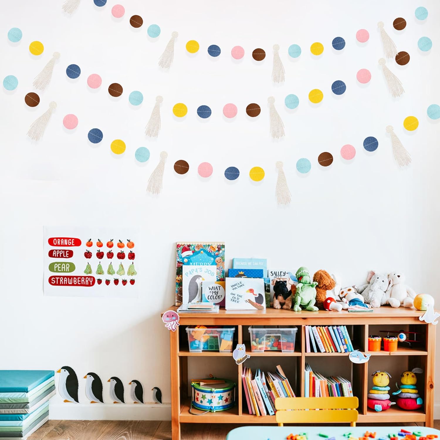 Boho Classroom Decorations Navy Blue Yellow Brown Felt Tassel Circle ...