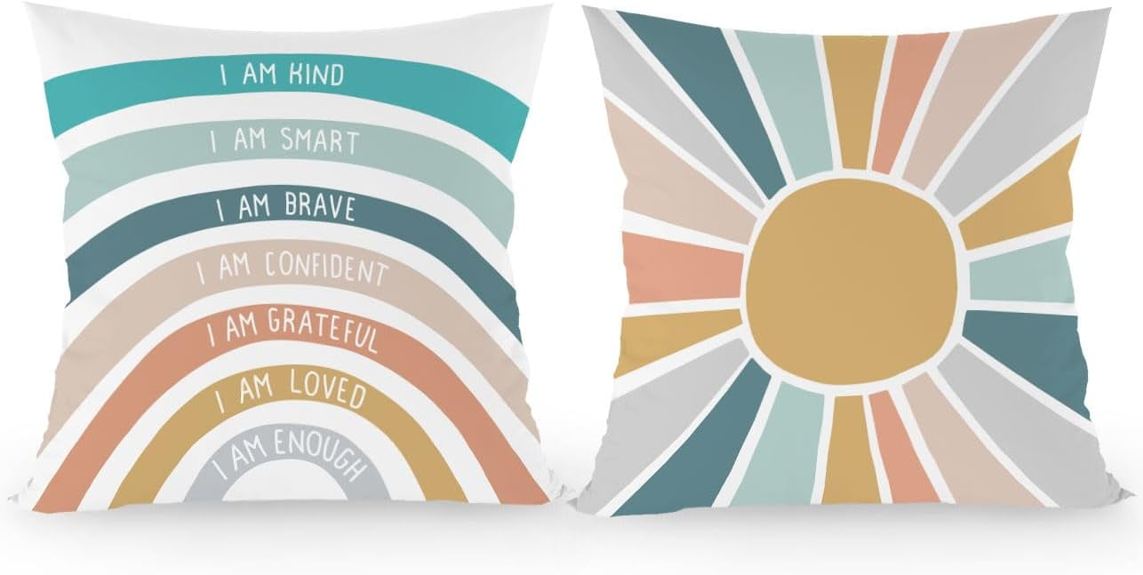 Boho Classroom Rainbow Decor Pillow Covers, Reading Calm Down Corner ...