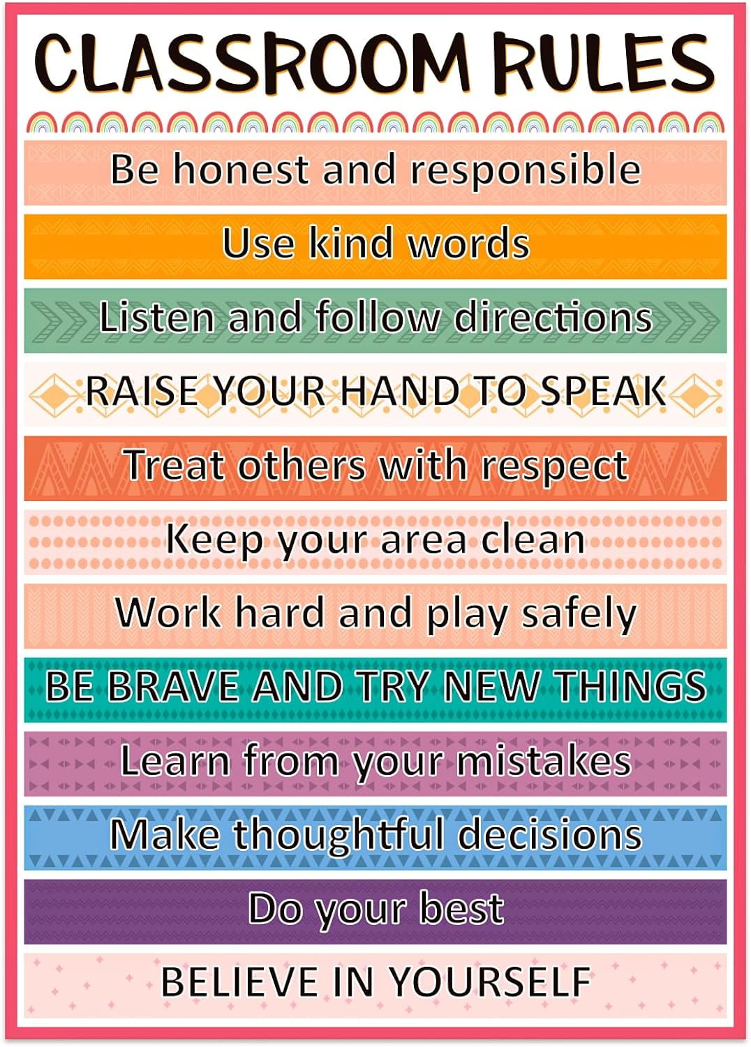 Boho Classroom Rules Poster - 11.8"x16.5" Class Rules Poster Chart for ...