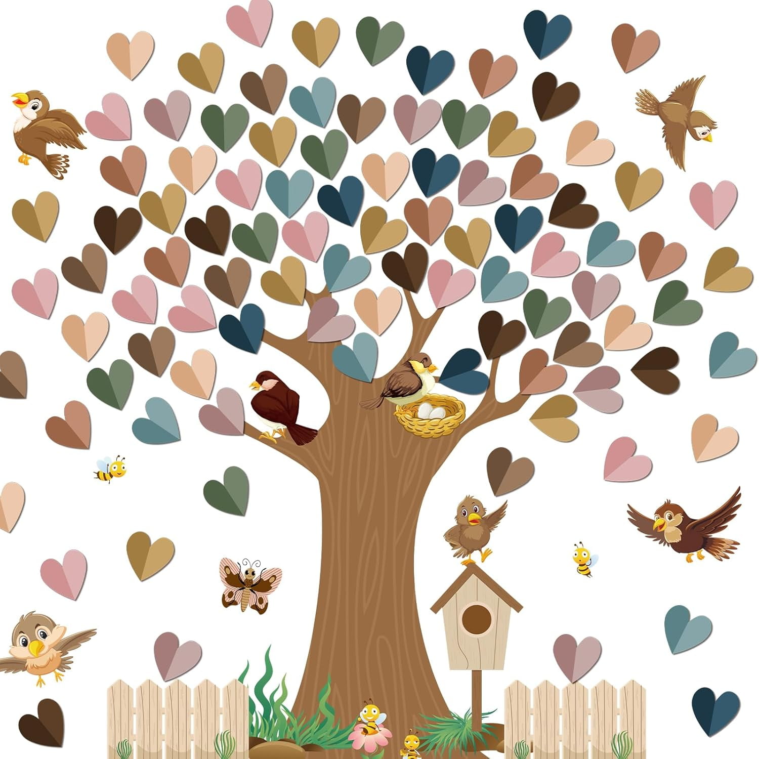 Boho Classroom Tree Bulletin Board Set with 3D Heart Shape Cutouts Boho ...