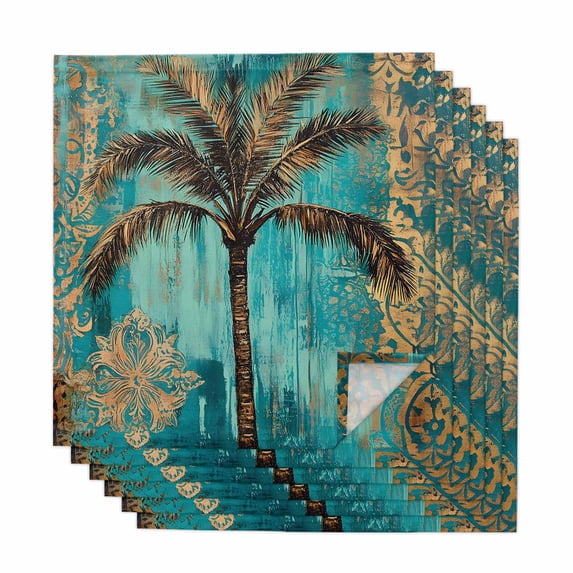 Boho Coastal Beach Cloth Napkins, Summer Ocean Tropical Tree Flower ...