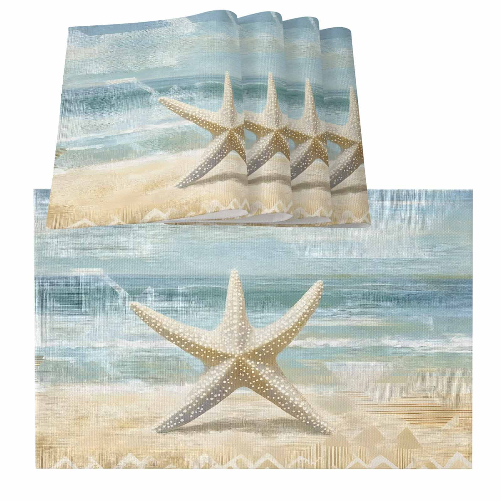 Boho Coastal Beach Placemats for Dinning Table Set of 4, Vintage Ocean ...
