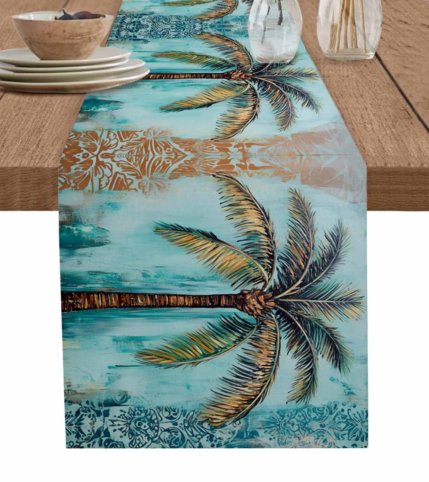Boho Coastal Beach Table Runner 120 Inches, Vintage Ocean Tropical ...