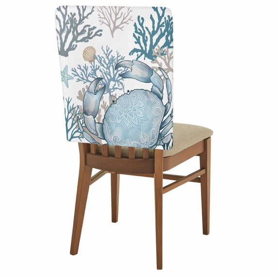 Boho Coastal Crab Chair Back Covers Set of 8 Blue Gray Shell Coral ...