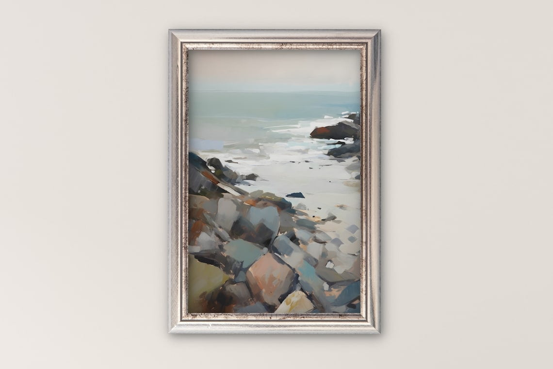 Boho Coastal, Rocky Shoreline Beach Art Home Decor UNFRAMED Poster ...