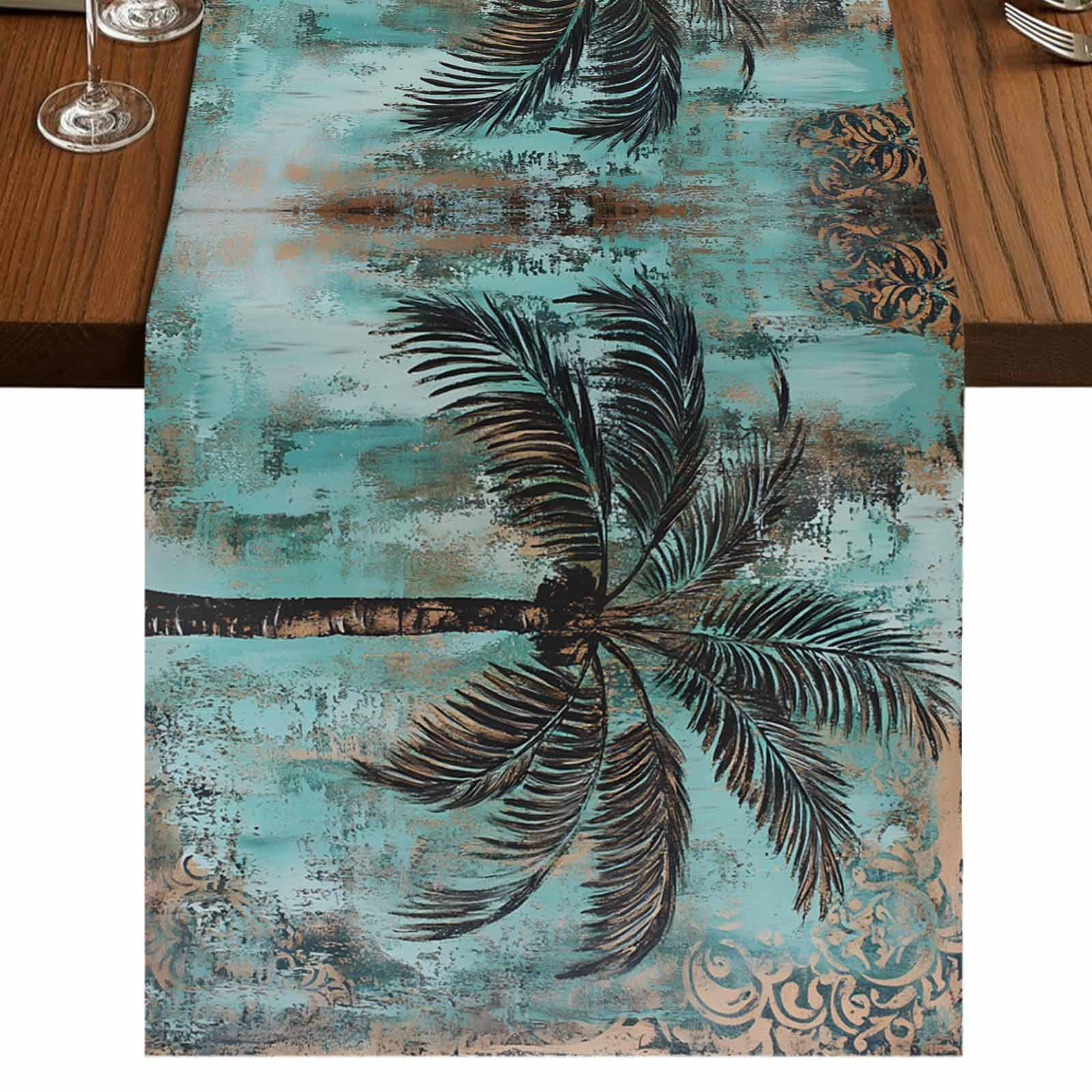 Boho Coastal Tree 72 Inch Table Runner, Ocean Vintage Tropical Plant ...