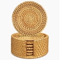 Boho Coaster Set with Holder Rattan & Mother of Pearl Drink Coasters ...