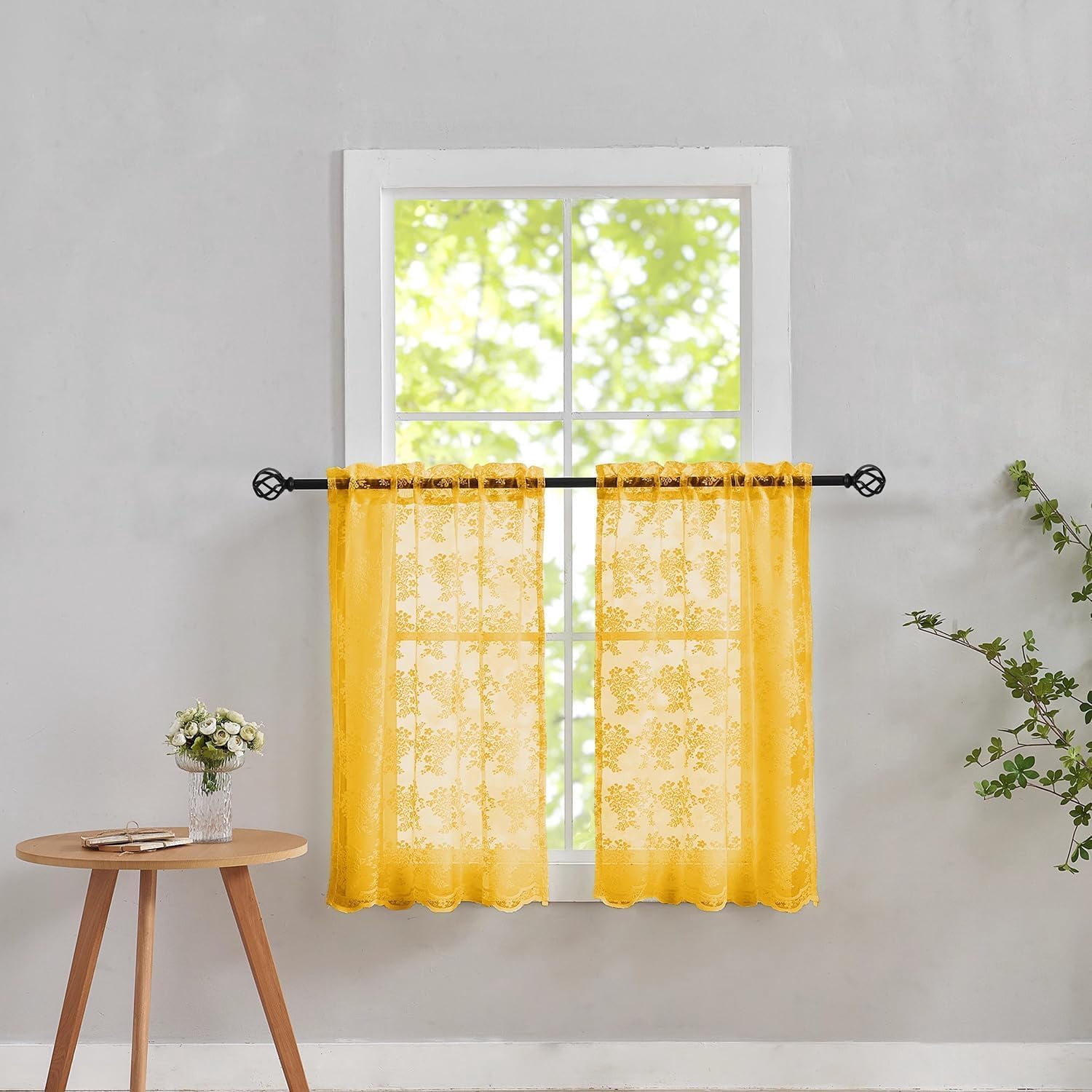 Boho Coffee Cabinet Curtain 2 Panels Lace Cafe Curtains 30 Inch Length ...