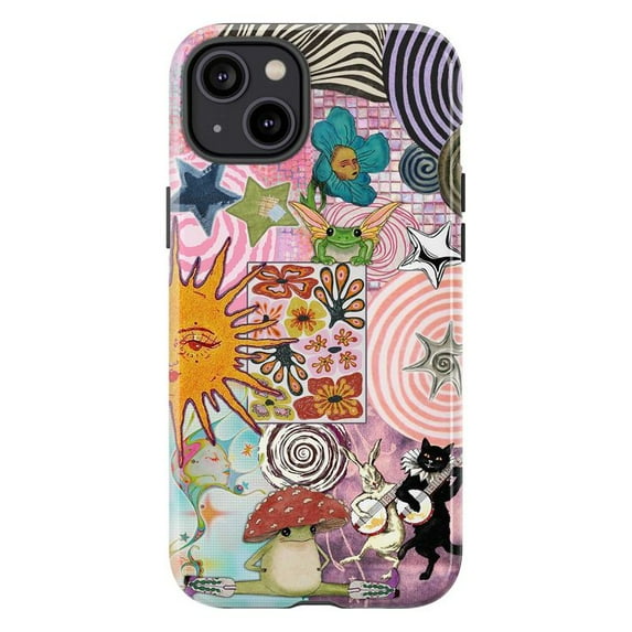 Boho Collage Sun, Stars & Mushroom Phone Case, Psychedelic Art with ...