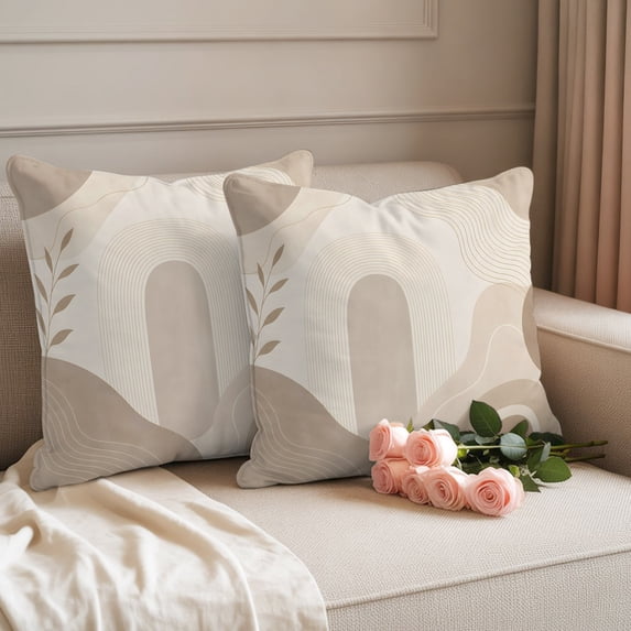 Boho Color Block Leaf Arch Stripe Waterproof Throw Pillow Covers Set of ...