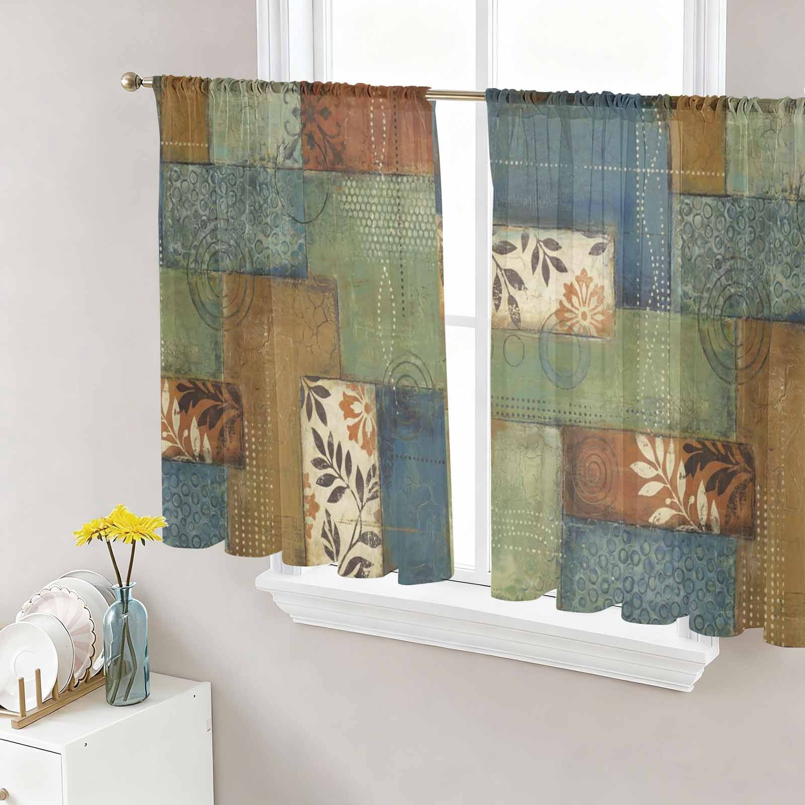 Boho Color Block Sheer Curtains for Living Room Bedroom Geometric ...