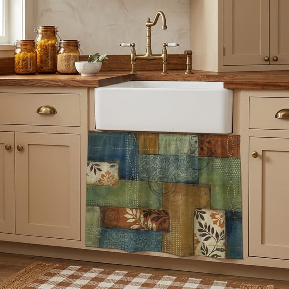 Boho Color Block Small Cabinet Curtains 11"W x 13"L, Geometric Vintage ...