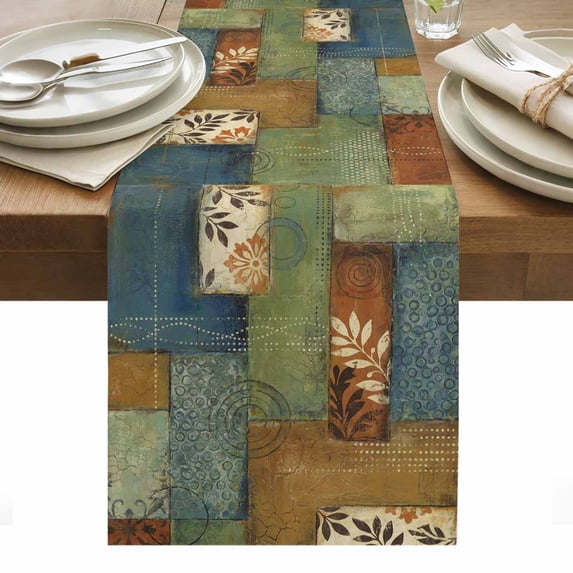 Boho Color Block Table Runner Geometric Vintage Floral Tablerunners 13 ...