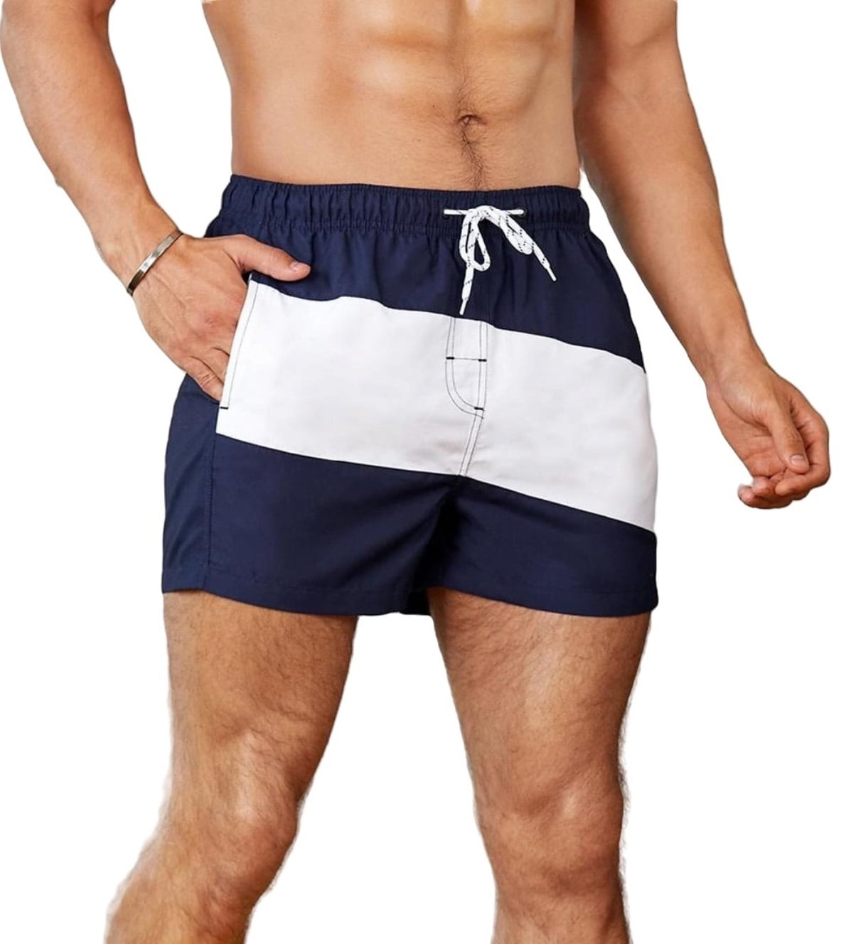 Boho Colorblock Bottoms Blue and White Drawstring Waist Men Beach ...